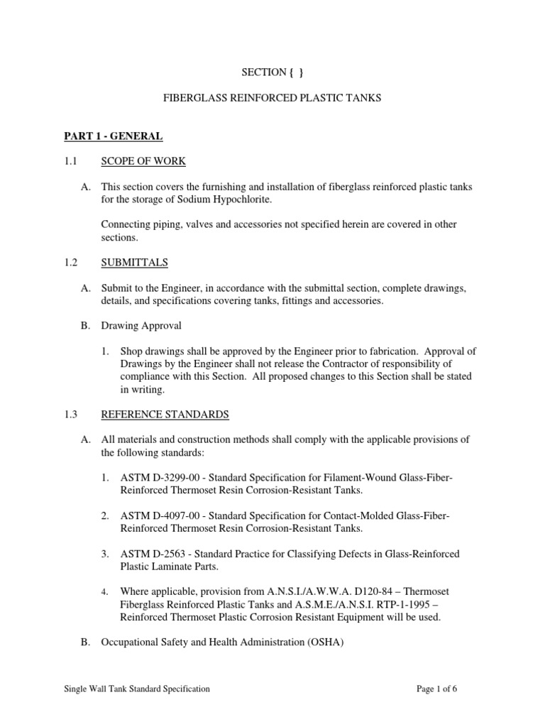 Sodium Hypo FRP Spec | PDF | Fiberglass | Fibre Reinforced Plastic