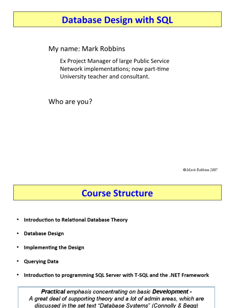 Database Design With SQL: My Name: Mark Robbins | Download Free PDF ...