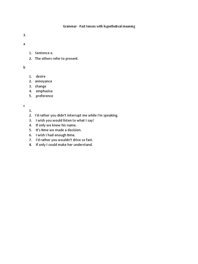 Hypothetical Past Tenses Explained | PDF | General Fiction