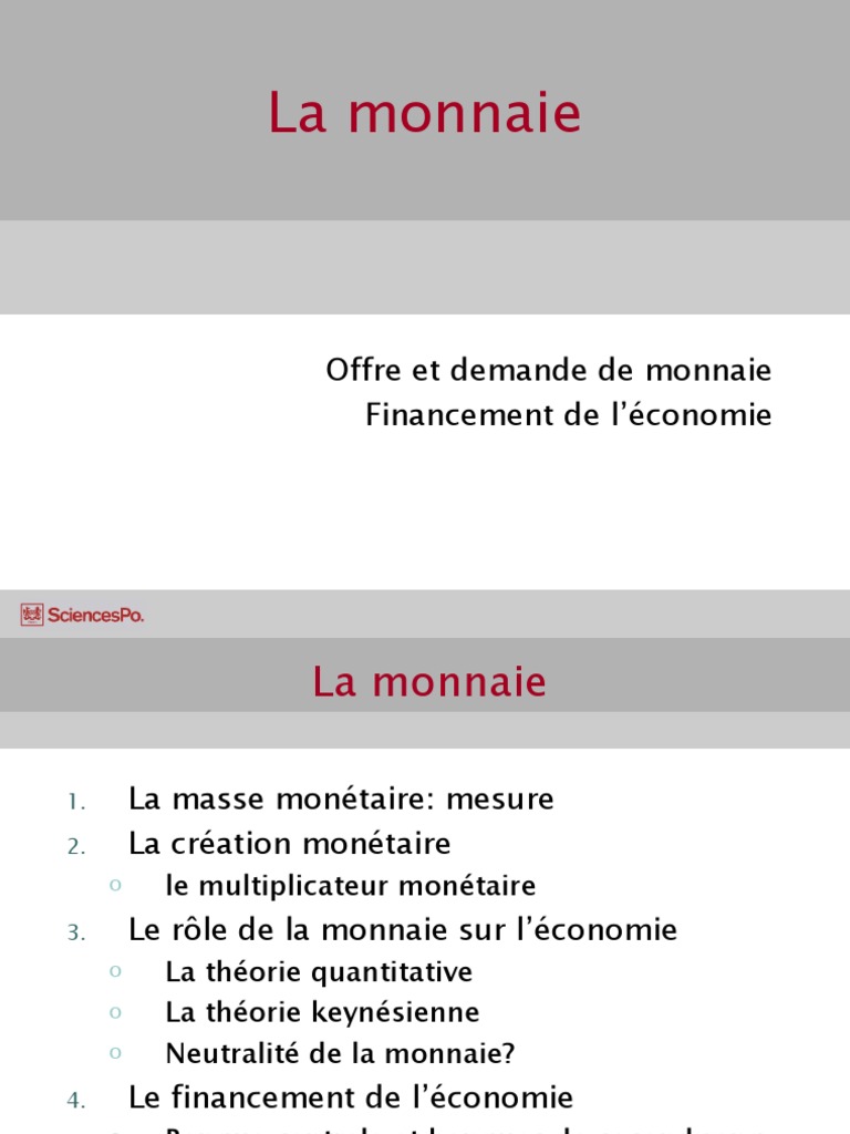 Rôle et création de la monnaie en économie | PDF | Création de l'argent ...