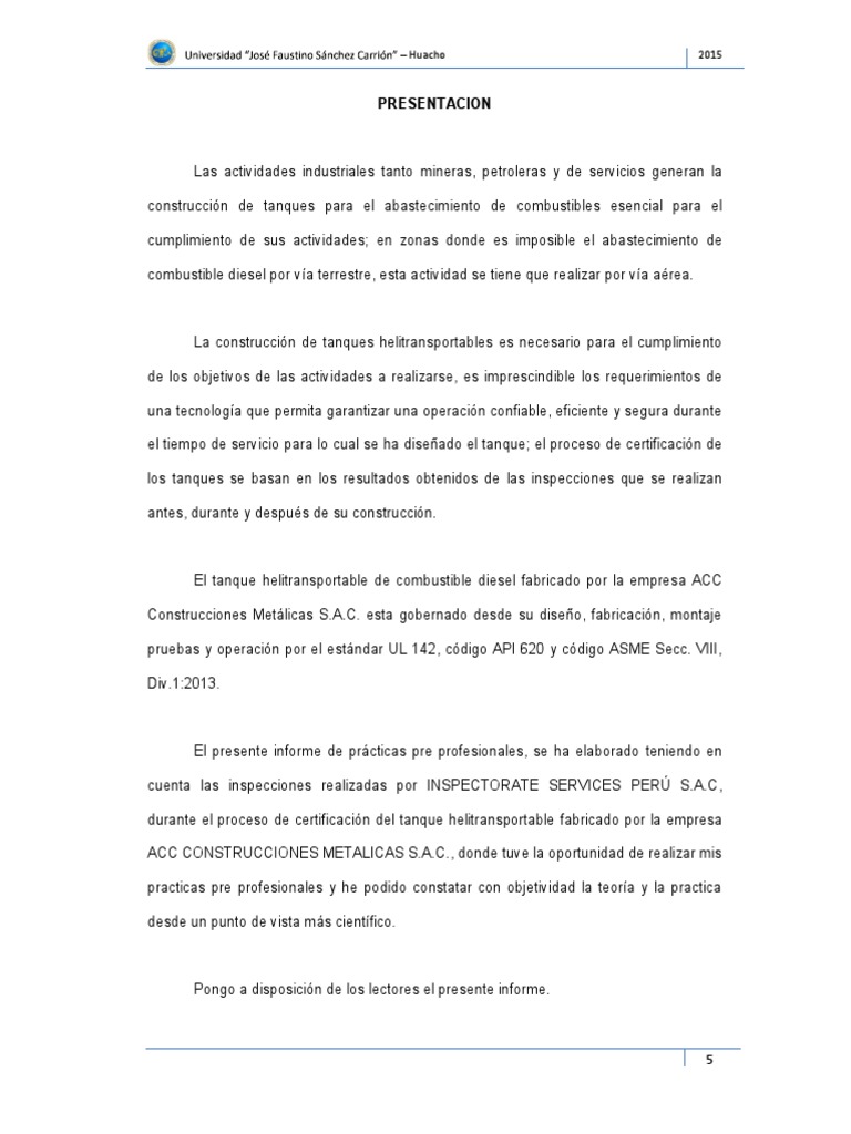 Infome de Practica de Tanque Heliptranspotables | PDF | Calidad ... Infome de Practica de Tanque Heliptranspotables | PDF | Calidad ...