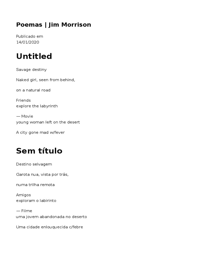 Poemas Jim Morrison | PDF | Poesia | Entretenimento (geral)