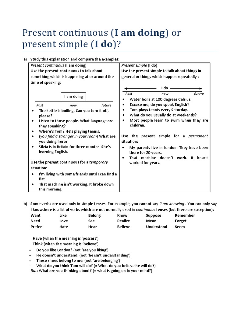 Present Continuous vs. Simple Tenses | PDF | Grammatical Tense | Morphology
