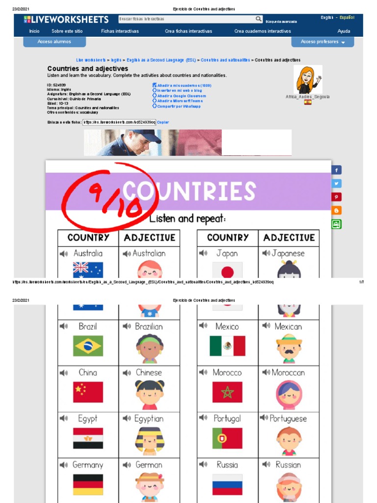 Ejercicio de Countries and Adjectives | PDF | Languages