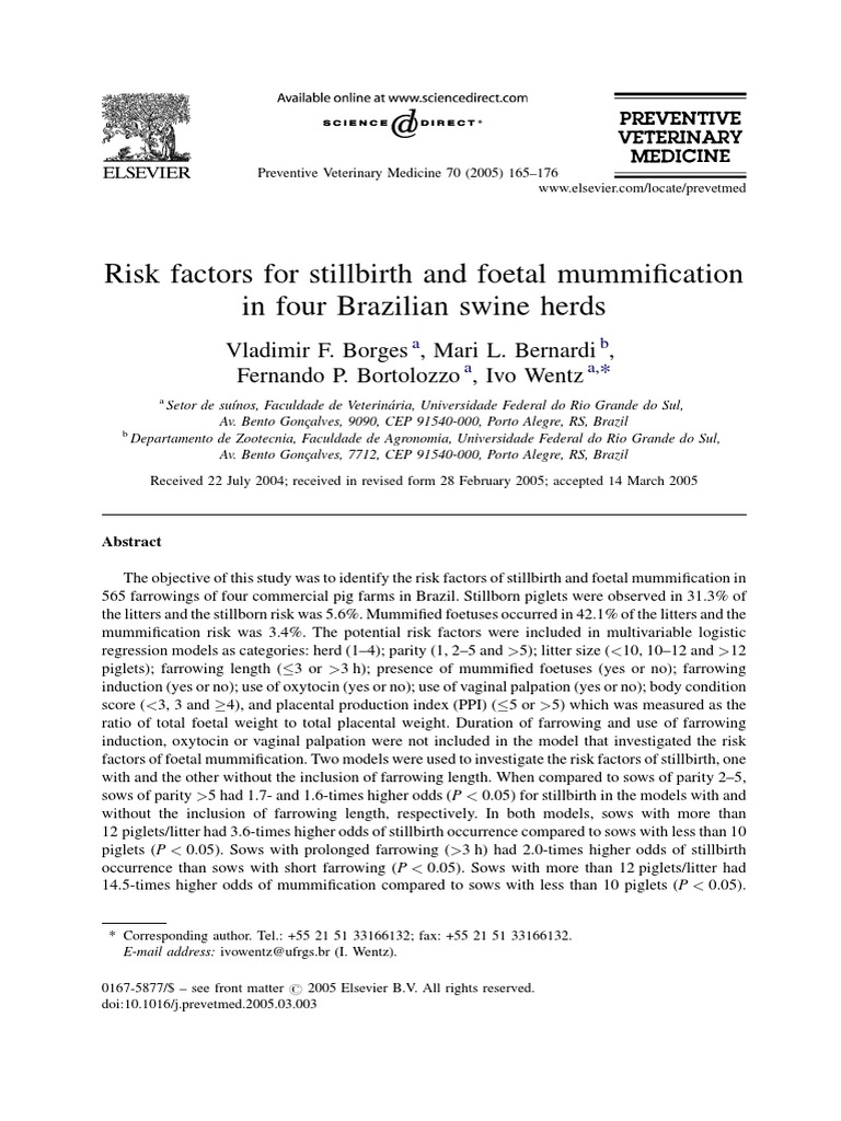 Risk Factors For Stillbirth and Foetal Mummification | PDF | Domestic ...