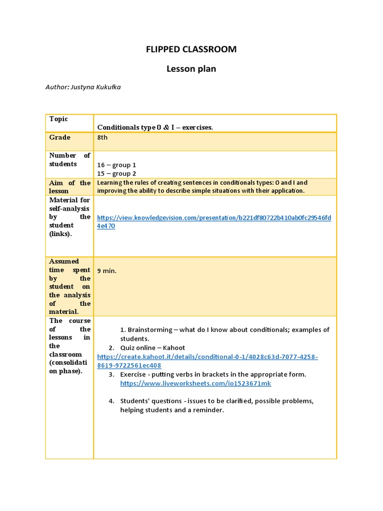 Flipped Classroom Lesson Plan PDF