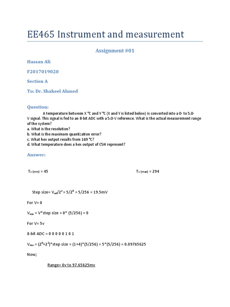 Instrument and Measurement (Assignment) | PDF