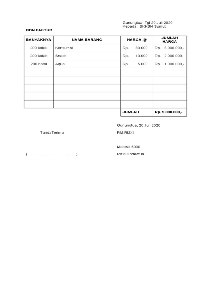 Contoh Bon Faktur Pembelian Barang | PDF | Sains & Matematika