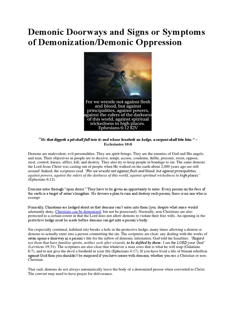 Demonic Doorways and Signs or Symptoms of Demonization-Demonic ...