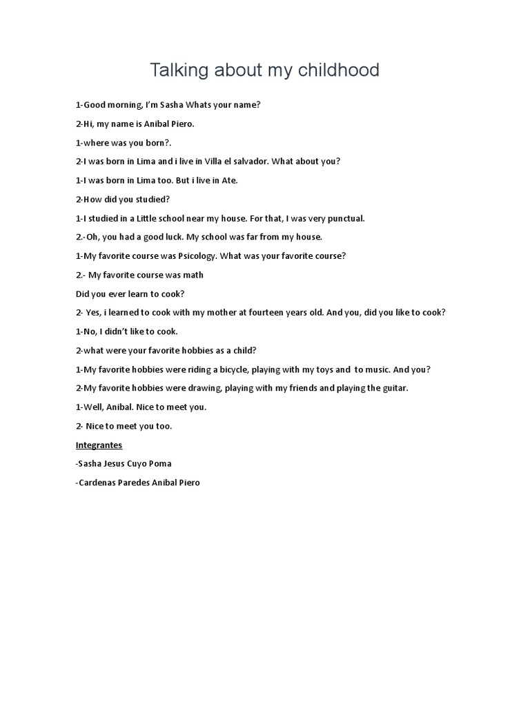 Talking About My Childhood | PDF