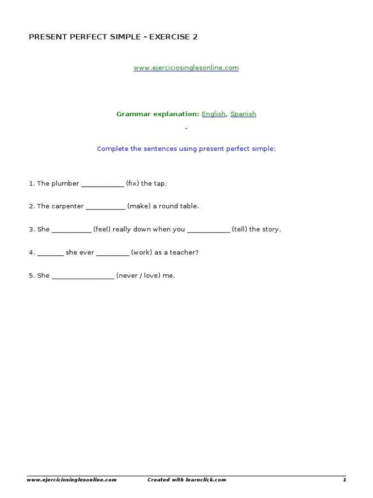Present Perfect Simple Exercise 2 | PDF