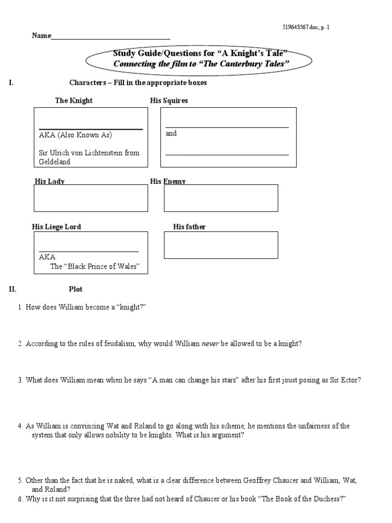 A Knights Tale Study Guide | PDF