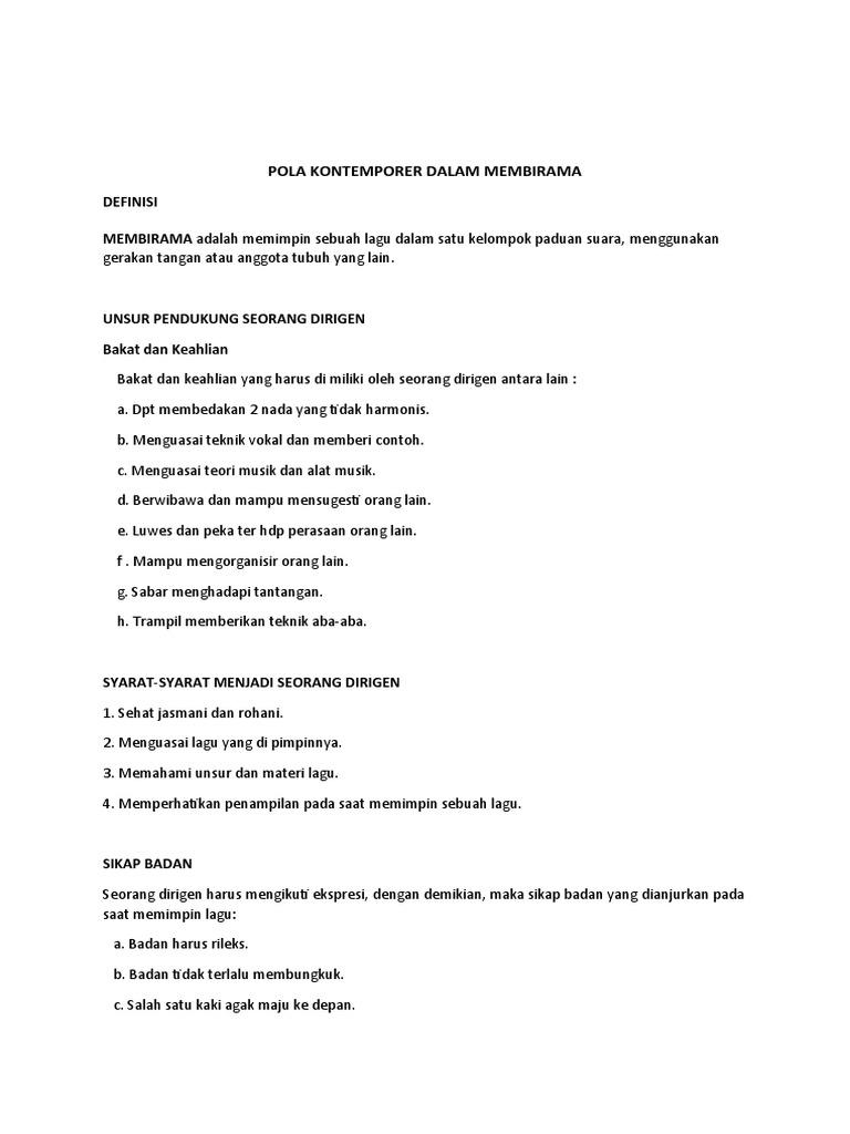 Pola Gerakan Dirigen dalam Paduan Suara | PDF