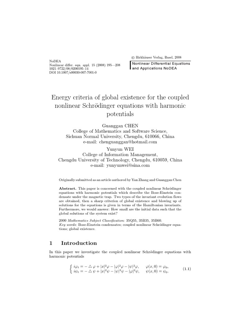 Energy Criteria of Global Existence For The Coupled Nonlinear ... Energy Criteria of Global Existence For The Coupled Nonlinear ...