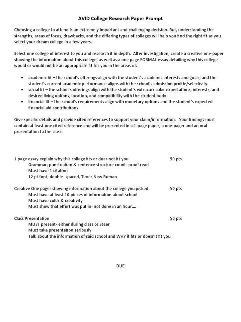 AVID College Research Paper Prompt | PDF | Human Communication | Cognition