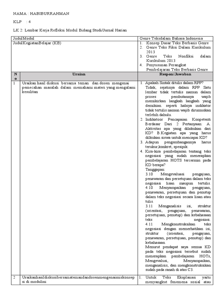 LK 2 - Lembar Kerja Refleksi Modul 6 - HABIBURRAHMAN. | PDF