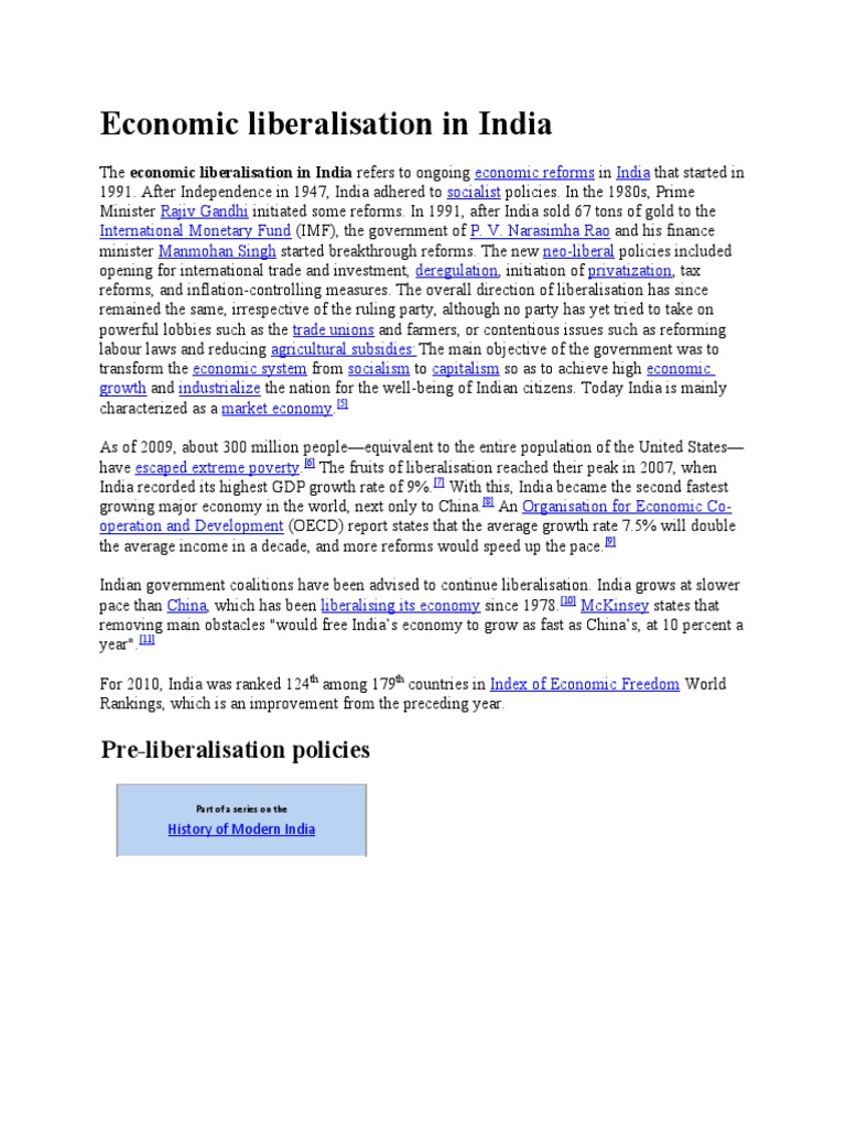 Economic Liberalisation in India | PDF | Economies | Policy