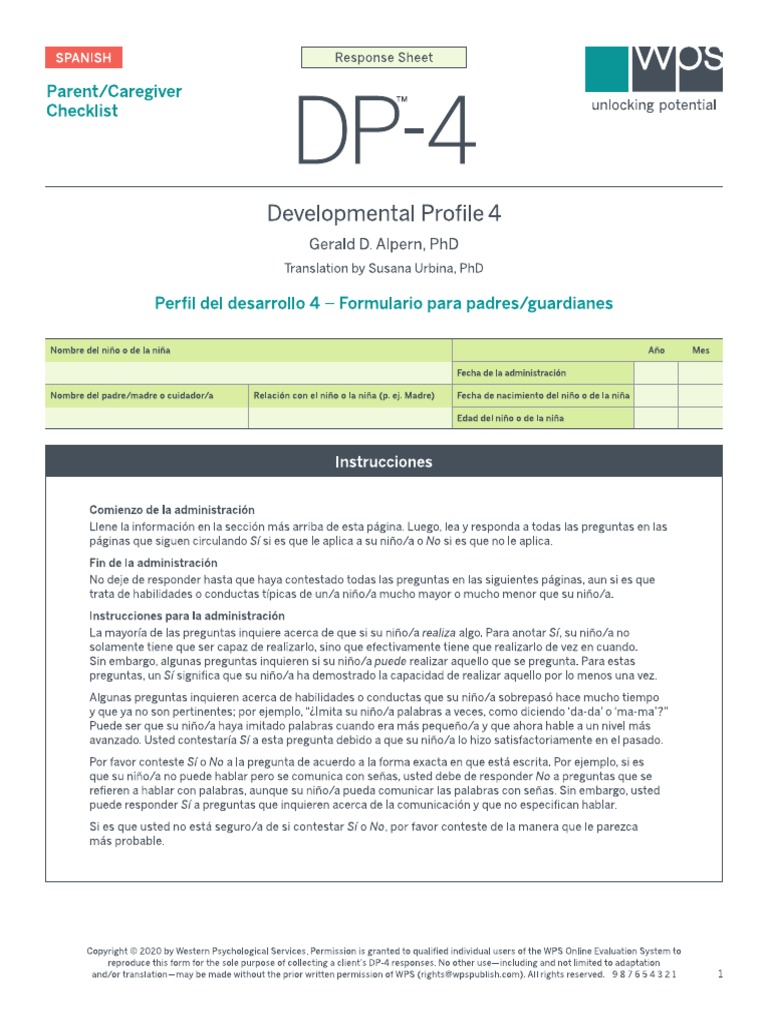Dp4 SP Parent Caregiver Checklist Response Sheet | PDF