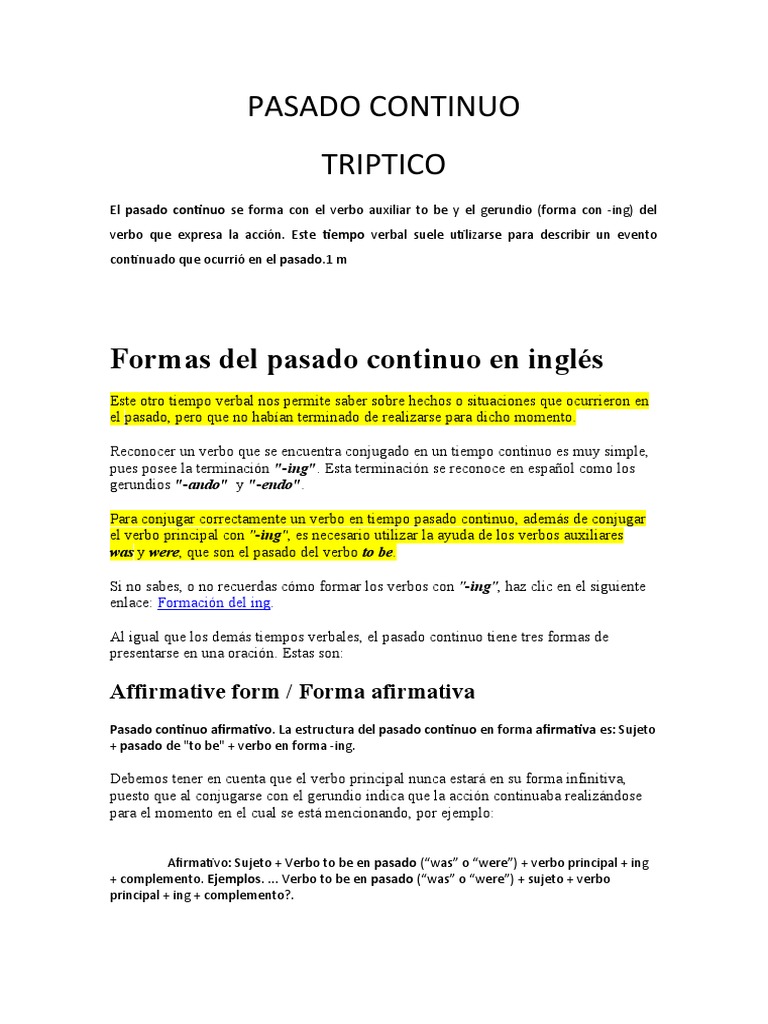 Pasado Continuo | PDF | Verbo | Semántica