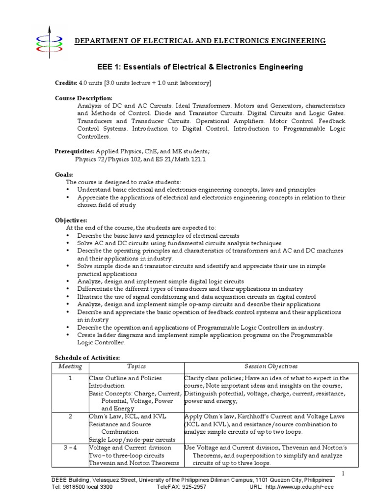 Eee1 Syllabus 2s0910 | PDF | Electrical Impedance | Electrical Network
