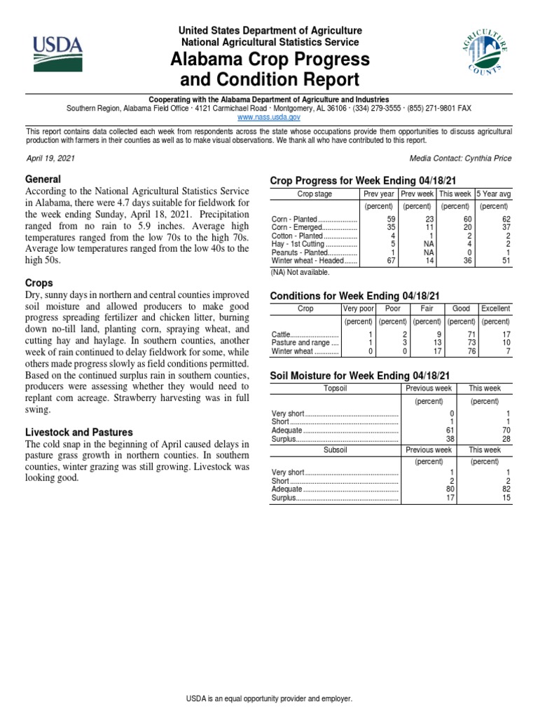 Alabama Crop Progress and Condition Report | PDF