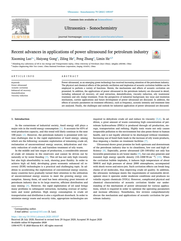 Recent Advances in Applications of Power Ultrasound For Petroleum ...