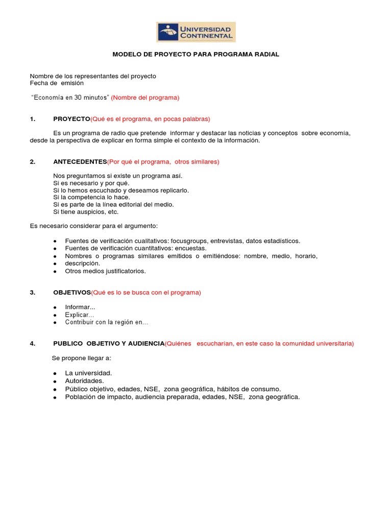 Modelo de Proyecto para Programa Radial | Descargar gratis PDF | Radiodifusión | Ciencias económicas