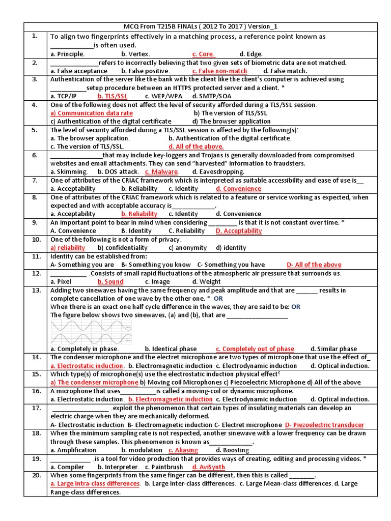 T215B MCQ Exam Questions (2012-2017) | PDF | Personal Identification ...