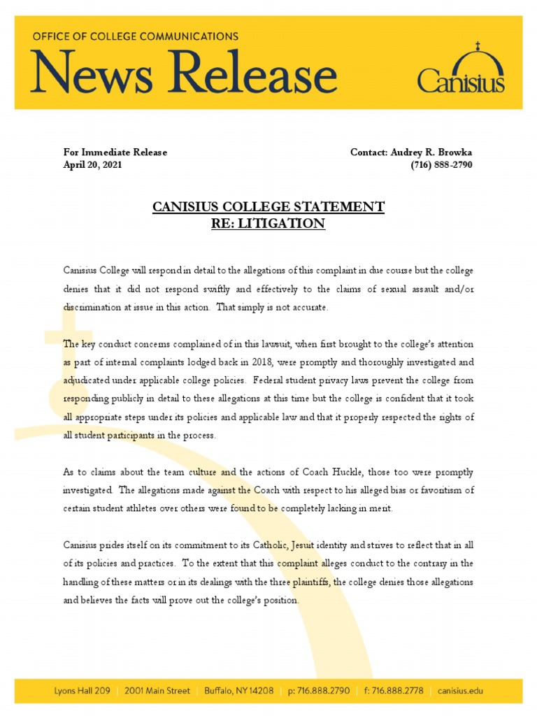 Canisius Statement 4-20-21 | PDF | Social Science | Wellness