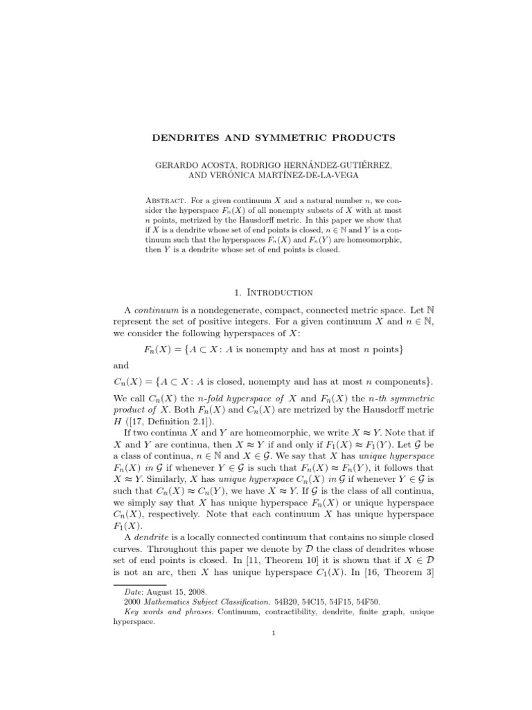 Dendrites and Symmetric Products | PDF