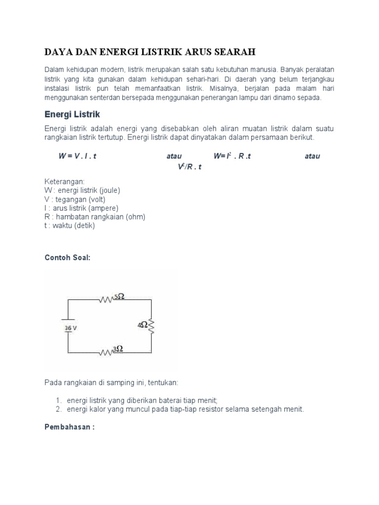 Daya Dan Energi Listrik Arus Searah | PDF