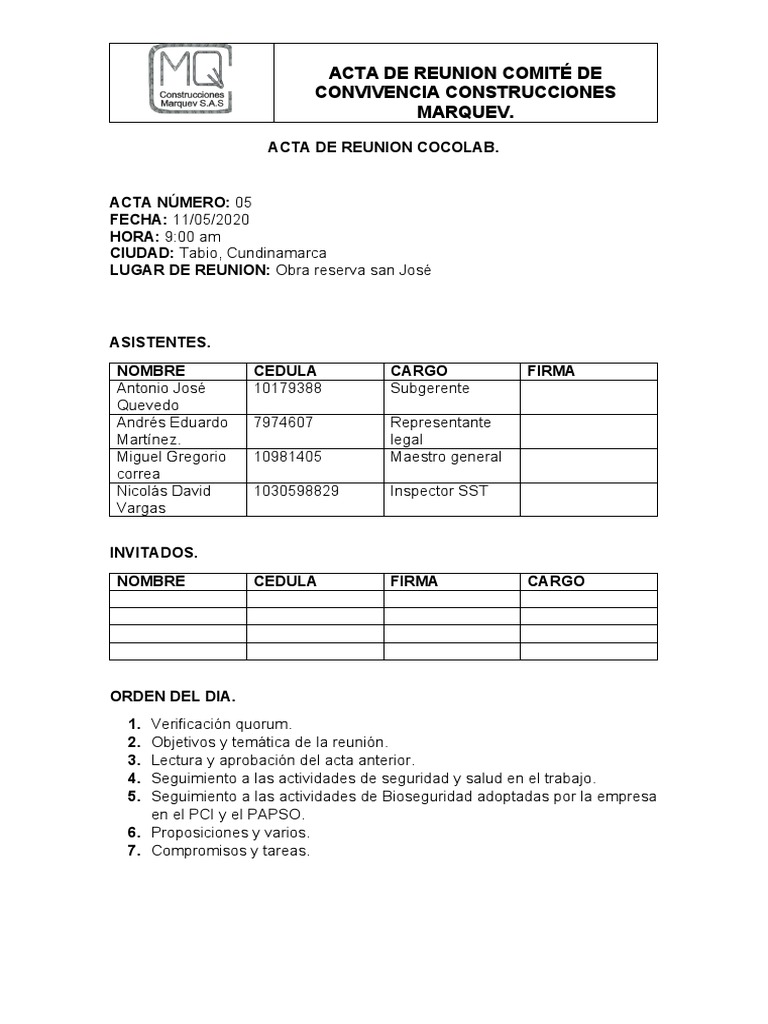 Acta de Reunion Cocolab Mayo | PDF | Bienestar | Medicina