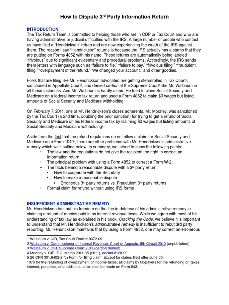 How To Dispute A 3rd Party Information Return | PDF | Withholding Tax ...