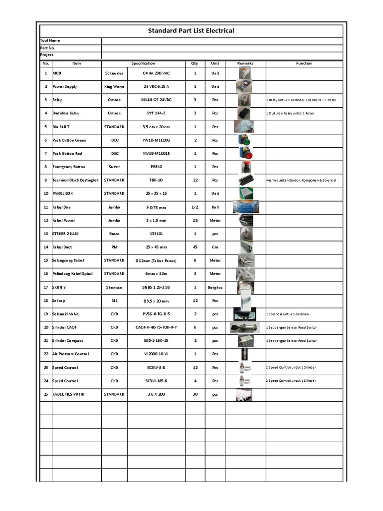 Standar Part List Electrical | PDF