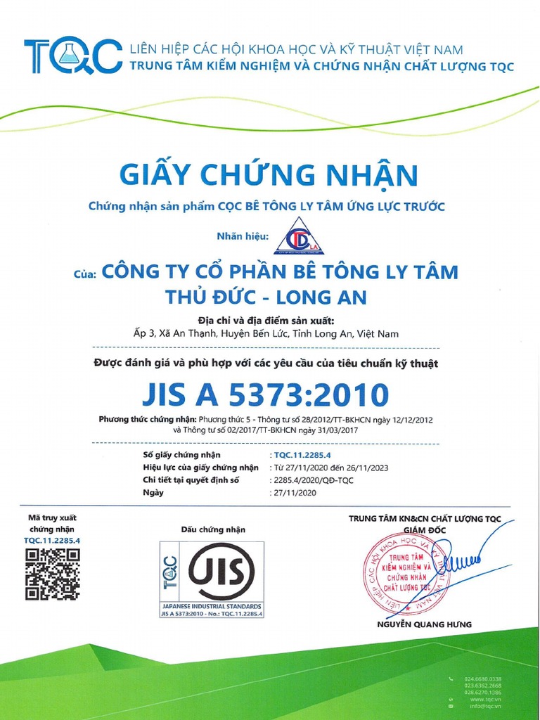 Chung Nhan HC Coc Ly Tam Jis A 5373-2010 | PDF