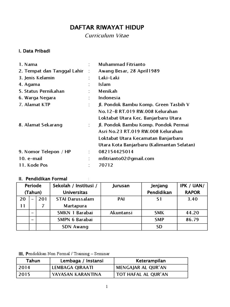 CV Pembicara Seminar | PDF