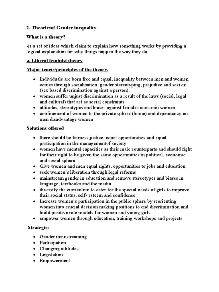 GENDER Theories of Gender Inequality | PDF | Patriarchy | Feminism