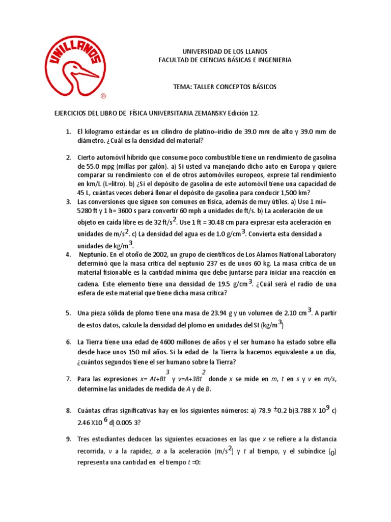 Taller 1 Conceptos Basicos 192 | PDF | Kilogramo | Densidad