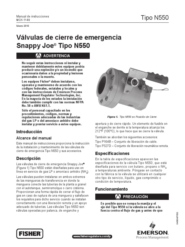 Instruction Manual n550 Snappy Joe Emergency Shutoff Valves Fisher Es ...