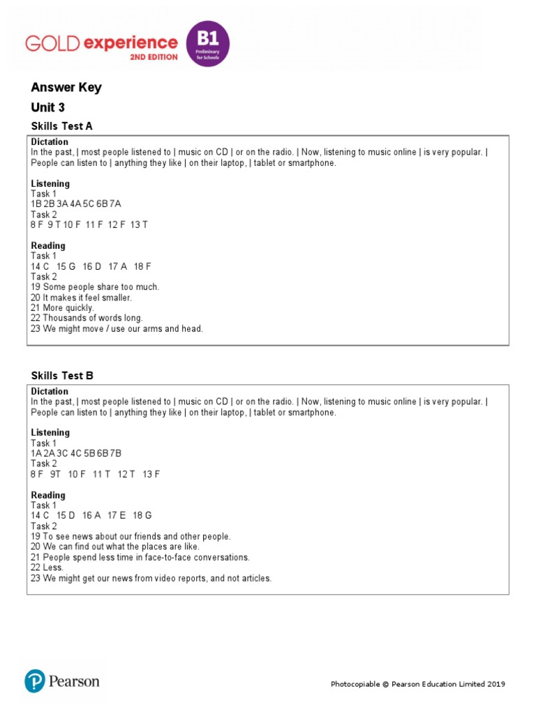 Answer Key Unit 3: Skills Test A | PDF | Games & Activities | Art