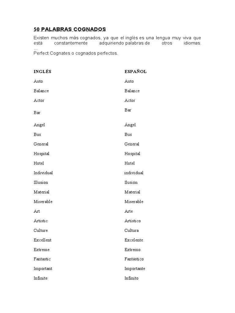 50 Palabras Cognados | PDF