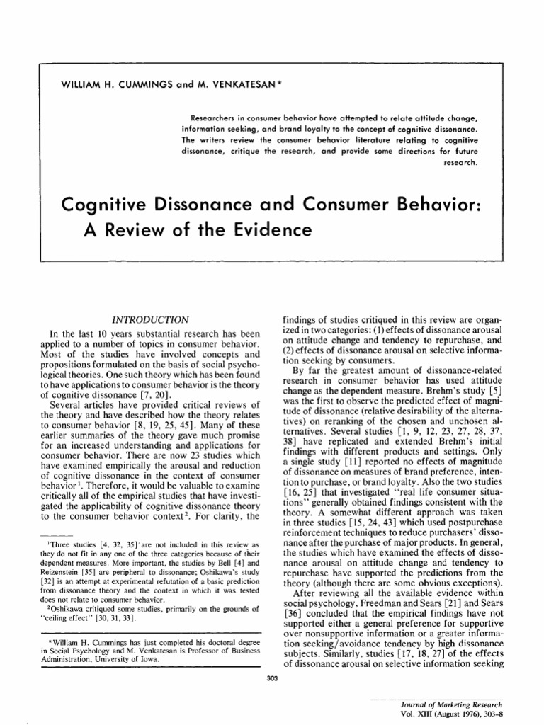 Cognitive Dissonance and Consumer Behavior | PDF | Consumer Behaviour ...