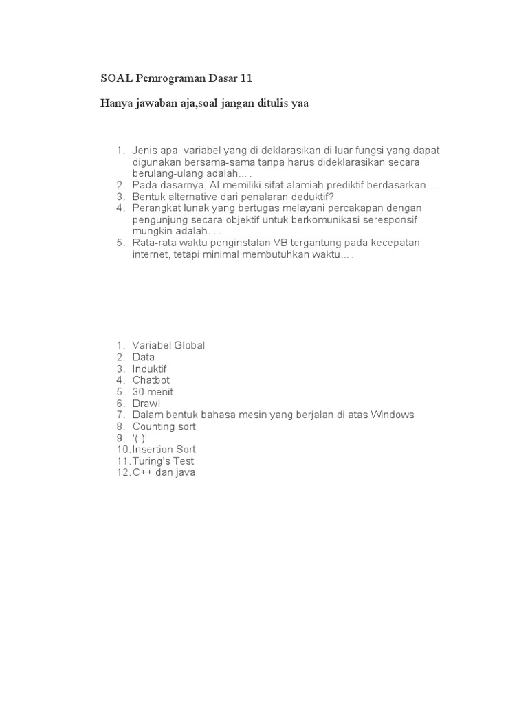 Soal Pemrograman Dasar dan Jawaban | PDF | Komputer