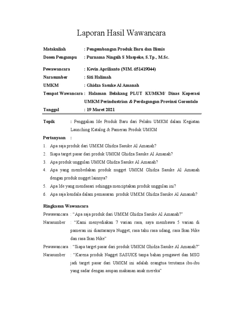 Laporan Hasil Wawancara | PDF