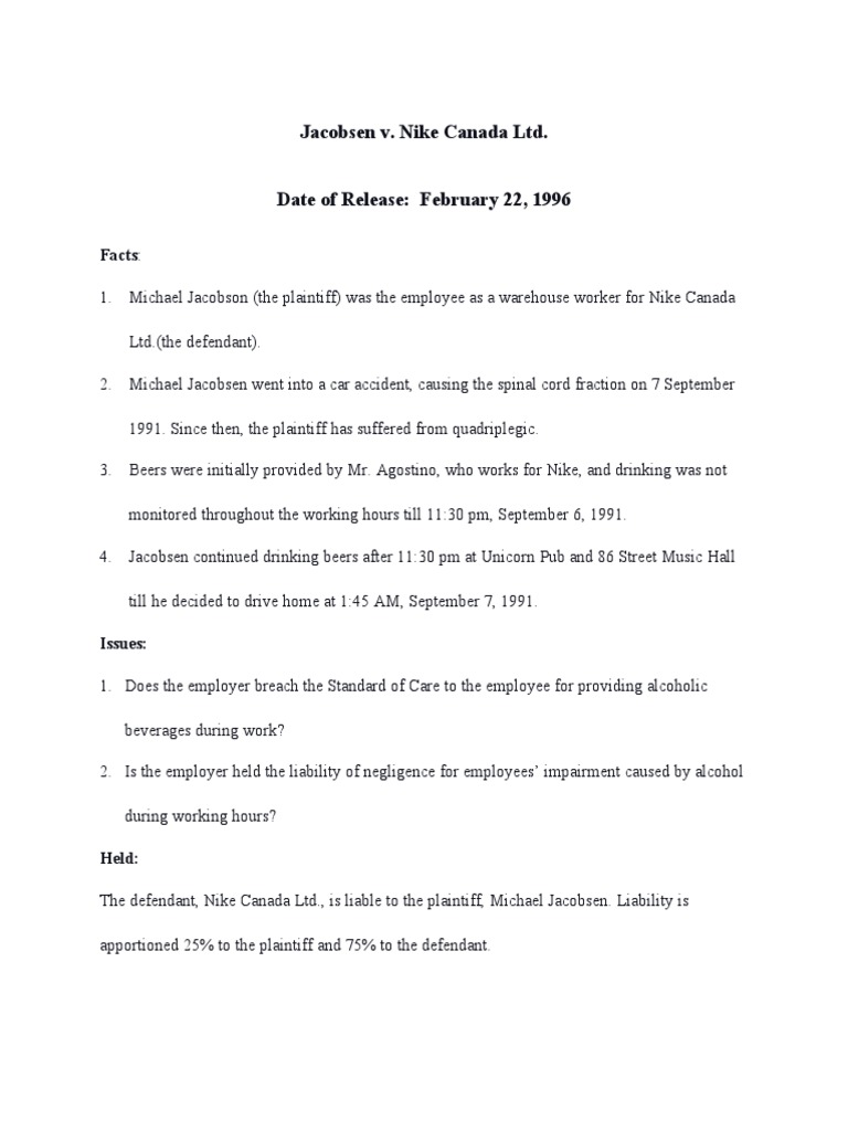 Jacobsen v. Nike Canada Ltd. - Shirui (Alma) Liang & Yunan (Daniel ...