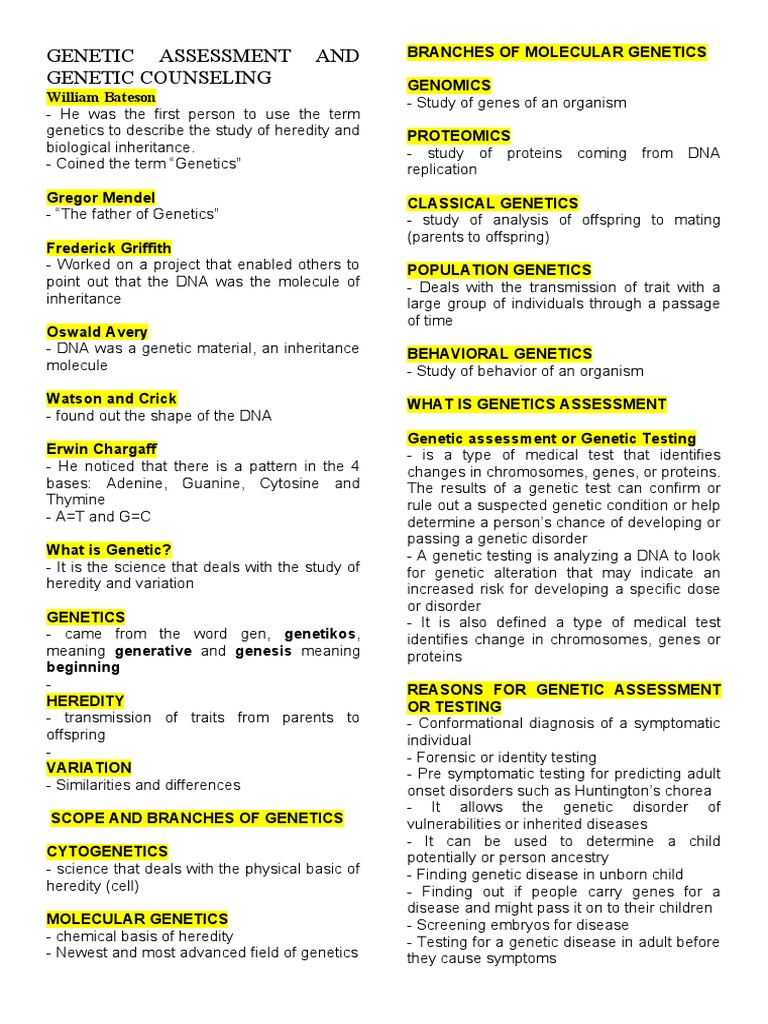 Genetic Assessment and Counseling Guide | PDF | Genetics | Genetic Disorder