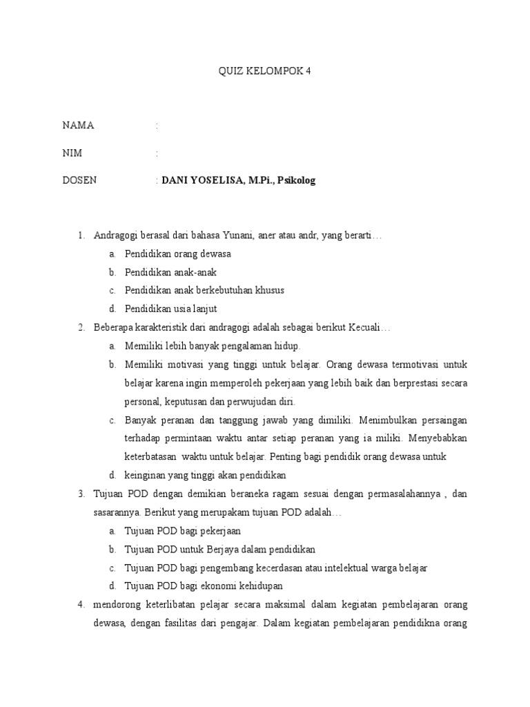 Quiz Kelompok 4 | PDF