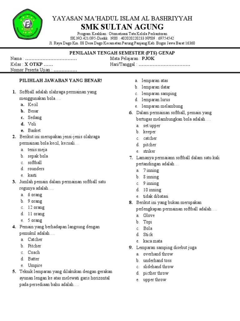 Soal Pts Pjok Genap X 2021 | PDF