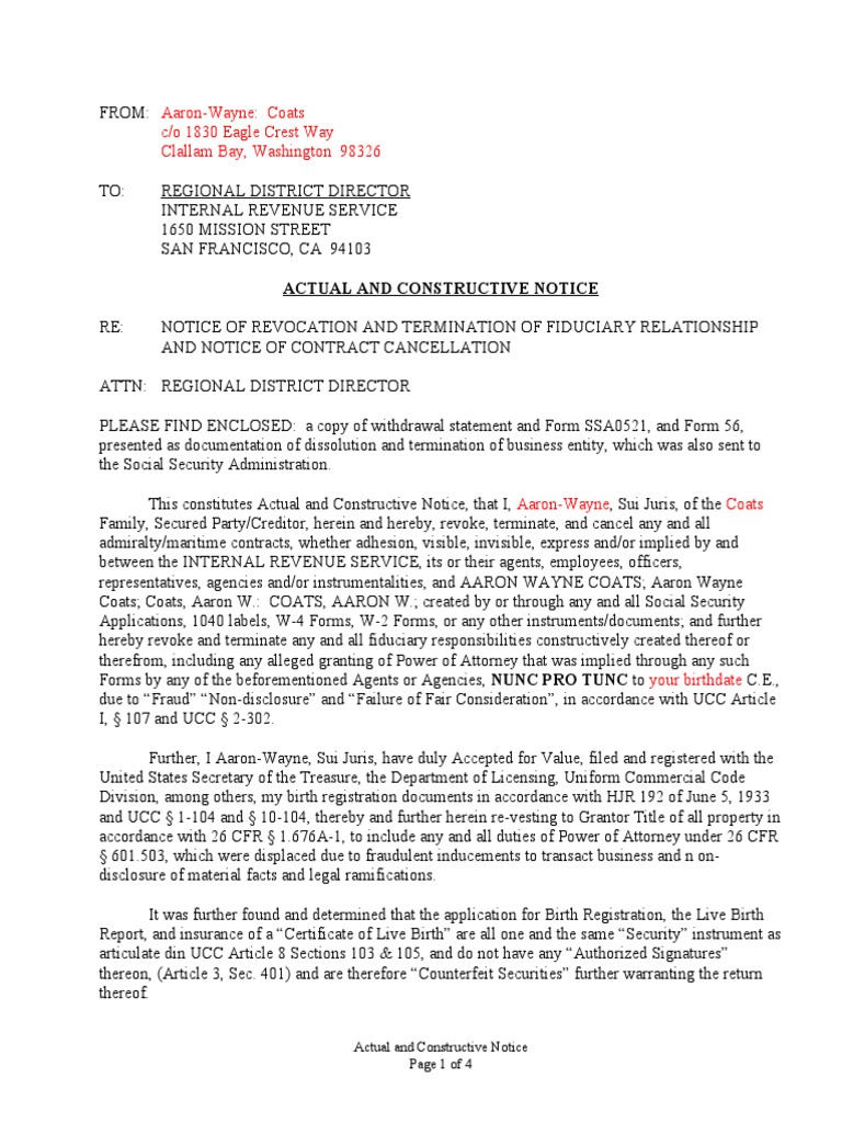 One Man Out Actual and Constructive Notice | PDF | Irs Tax Forms ...