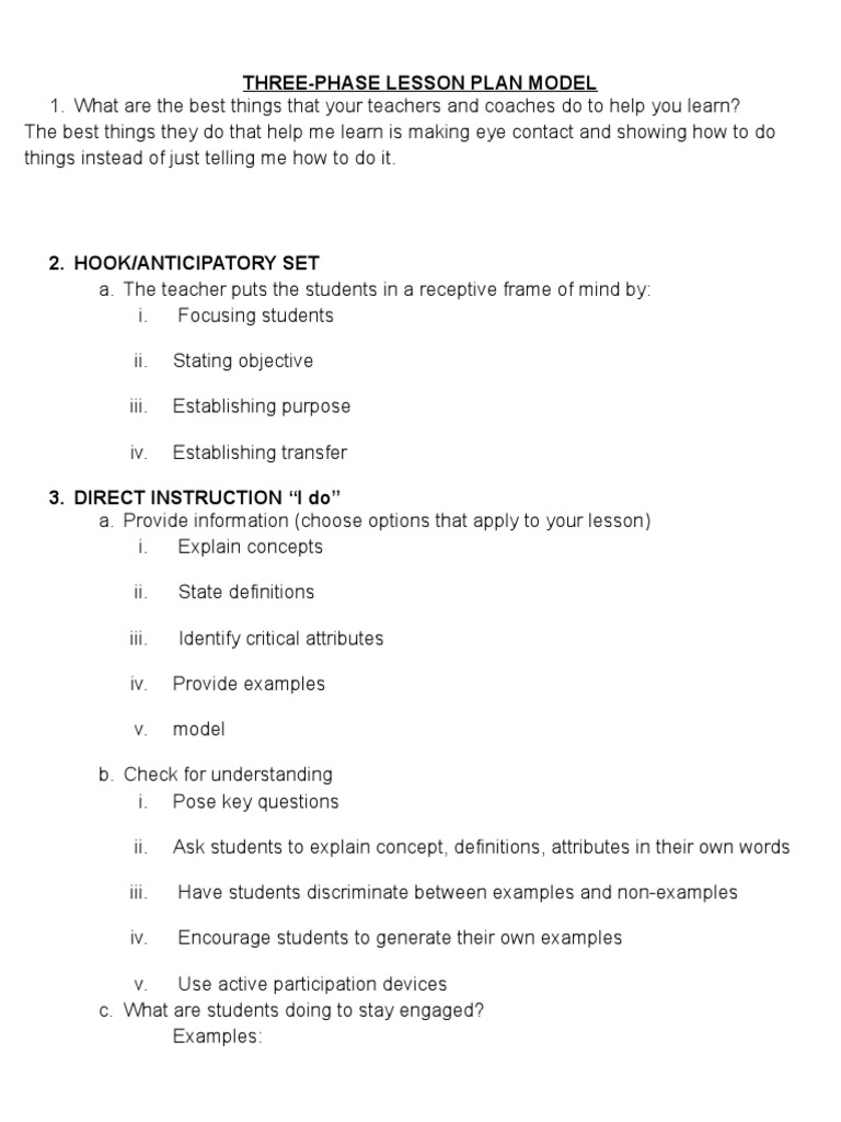 Janeice Rodriguez - Three-Phase Lesson Plan Model | PDF